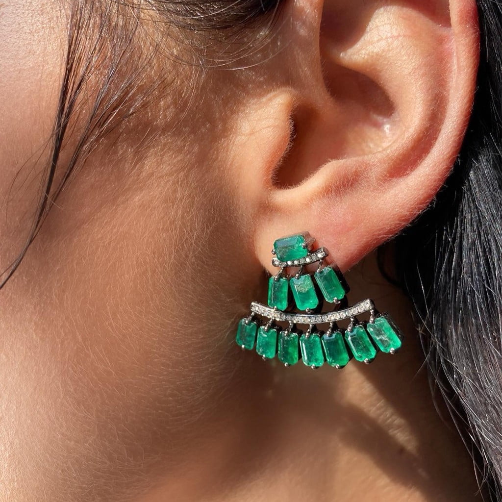 Scala Fan Earrings in Emerald - Savolinna Jewelry