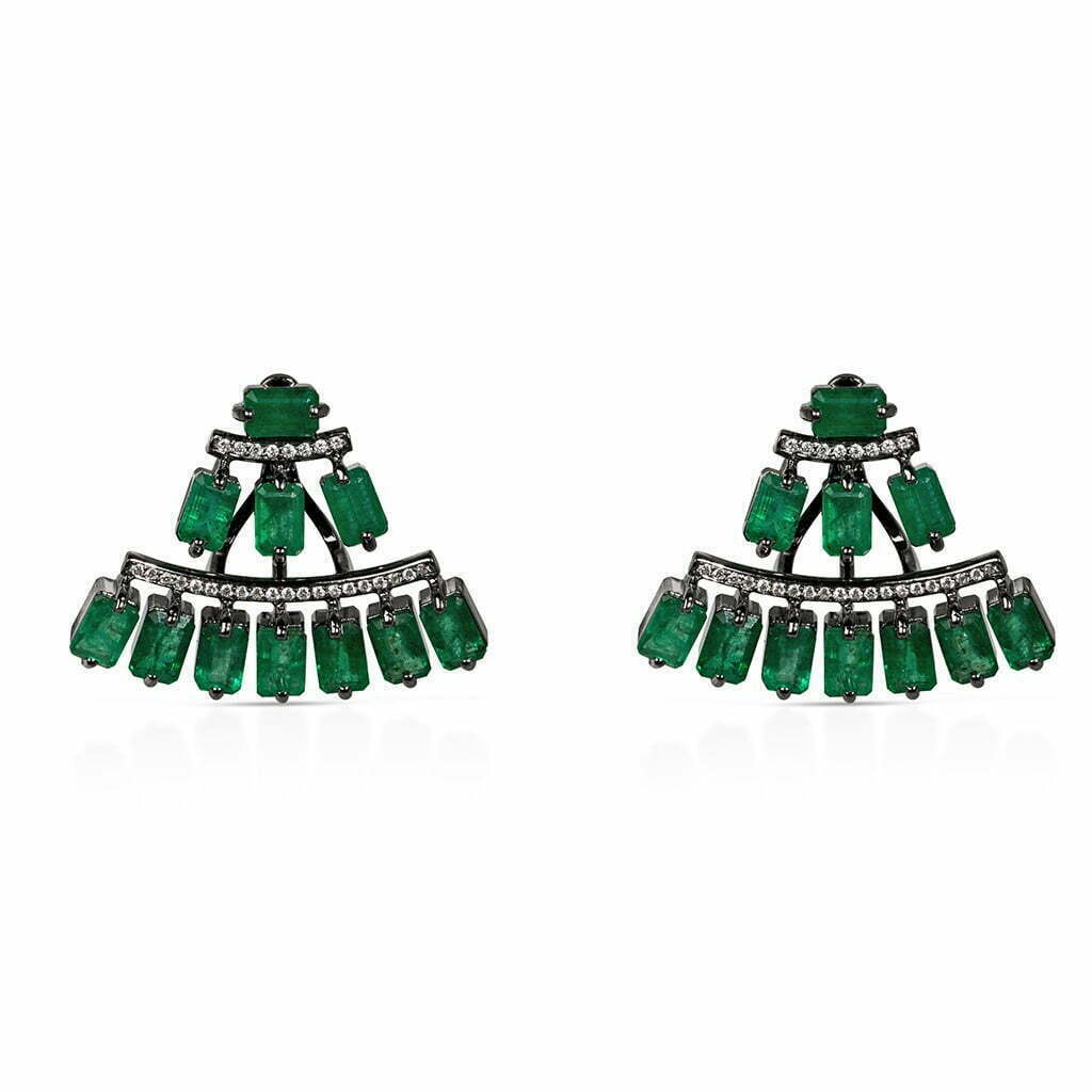 Scala Fan Earrings in Emerald - Savolinna Jewelry