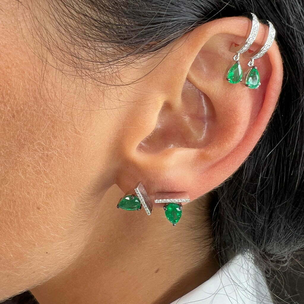 Linette Piorra Dancing Ear Cuff in Emeralds - Savolinna Jewelry