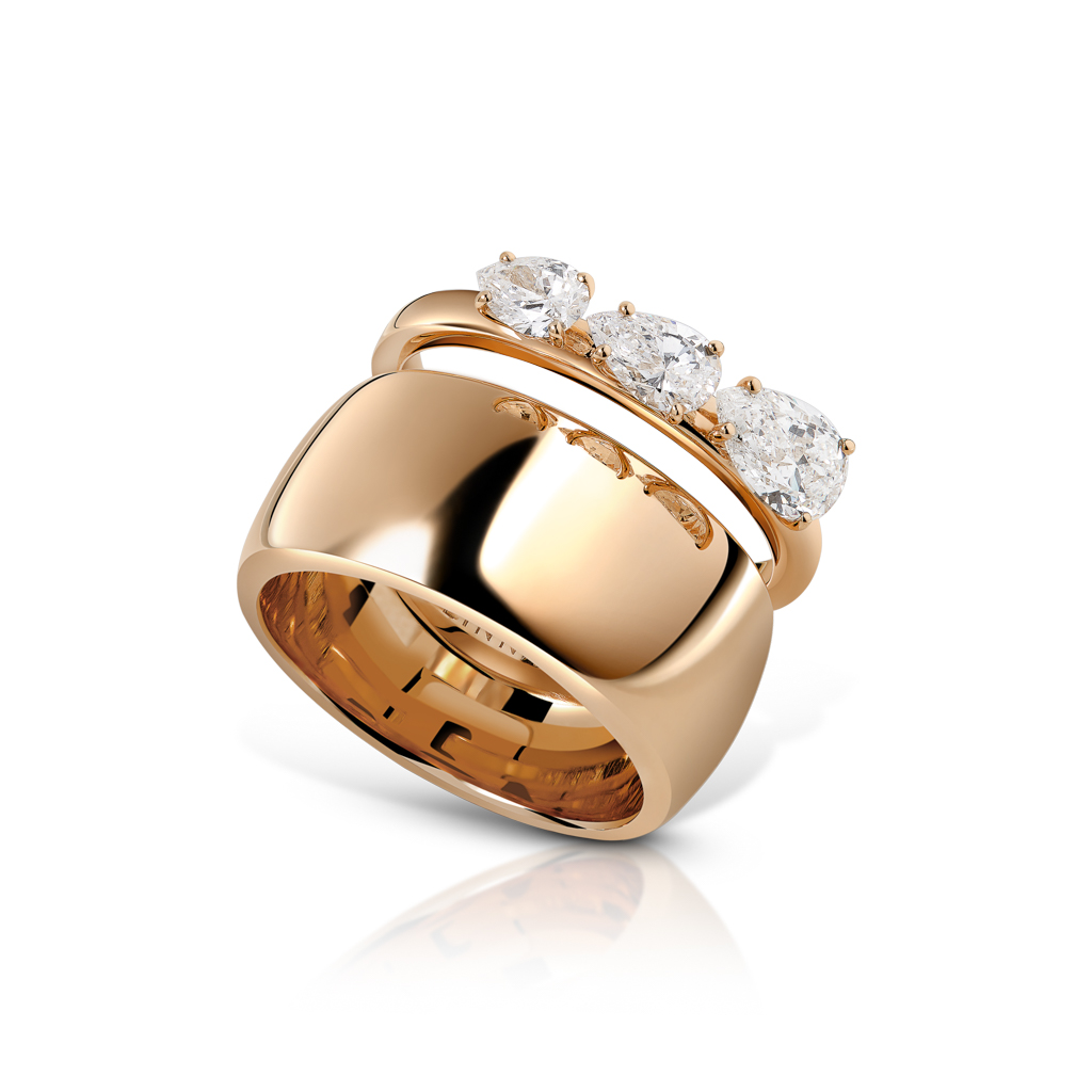 Lemonade Cigar Band Triple Floating Pear-Shaped Diamonds Rose Gold ...