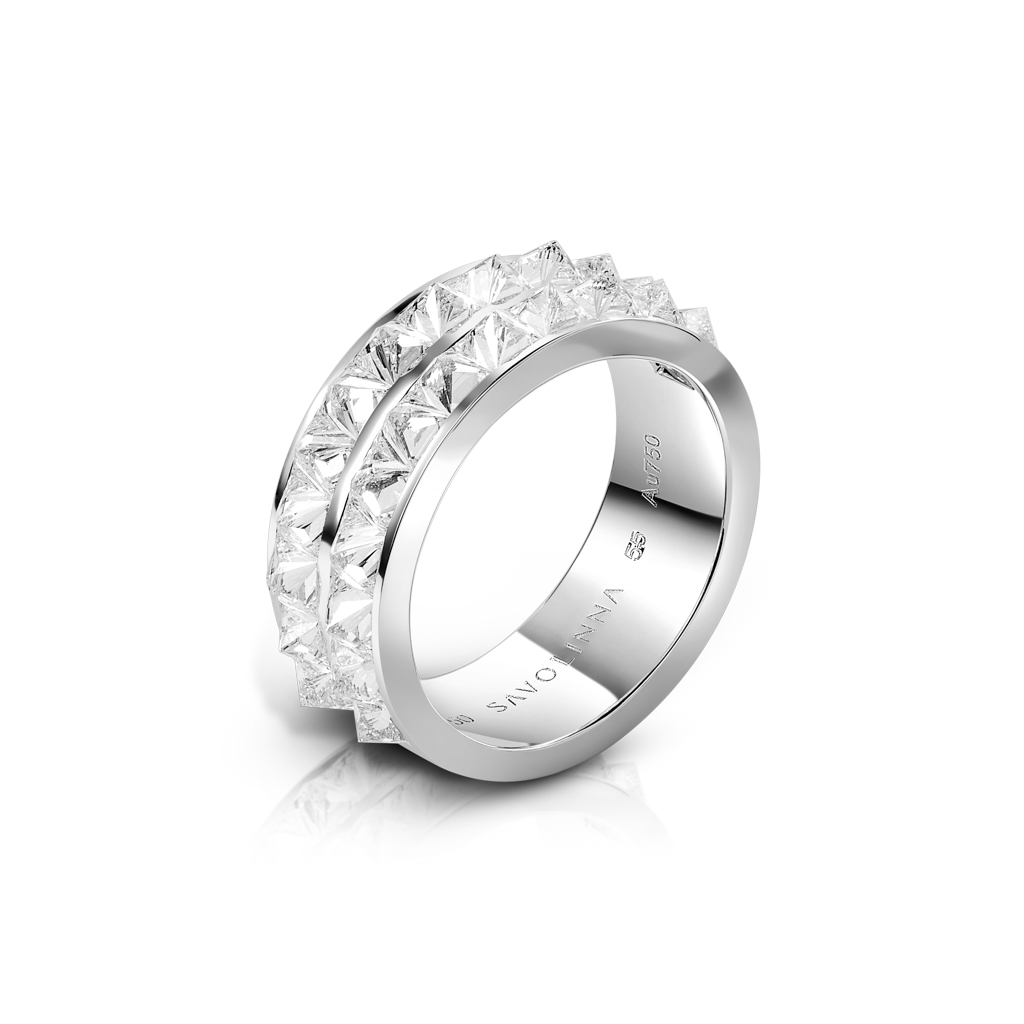 Be Spiked Stack Band Double Row in Diamonds White Gold - Savolinna Jewelry