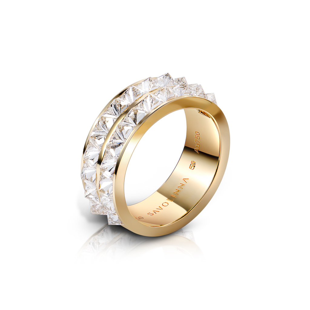 Be Spiked Stack Band Double Row in Diamonds Yellow Gold - Savolinna Jewelry