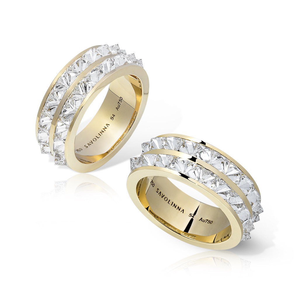 Be Spiked Stack Band Double Row in Diamonds White Gold - Savolinna Jewelry