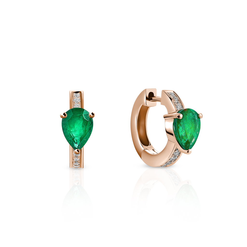 Linette Piorra Huggies in Emeralds Rose Gold - Savolinna Jewelry